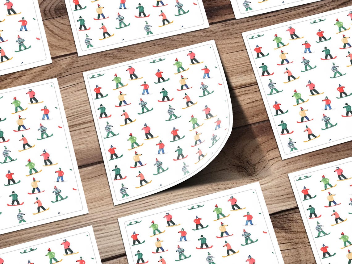 Skiing Seamless Pattern Digital Snowboard Background JPEG Image ...
