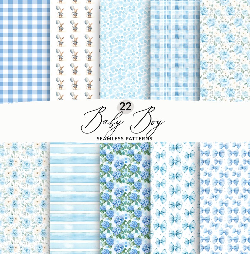 Seamless Baby Boy Patterns, Light Blue Baby Boy Seamless Patterns for ...