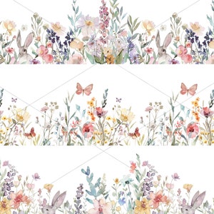 Watercolor Seamless Border Set, Floral Watercolor Borders, Spring Field ...