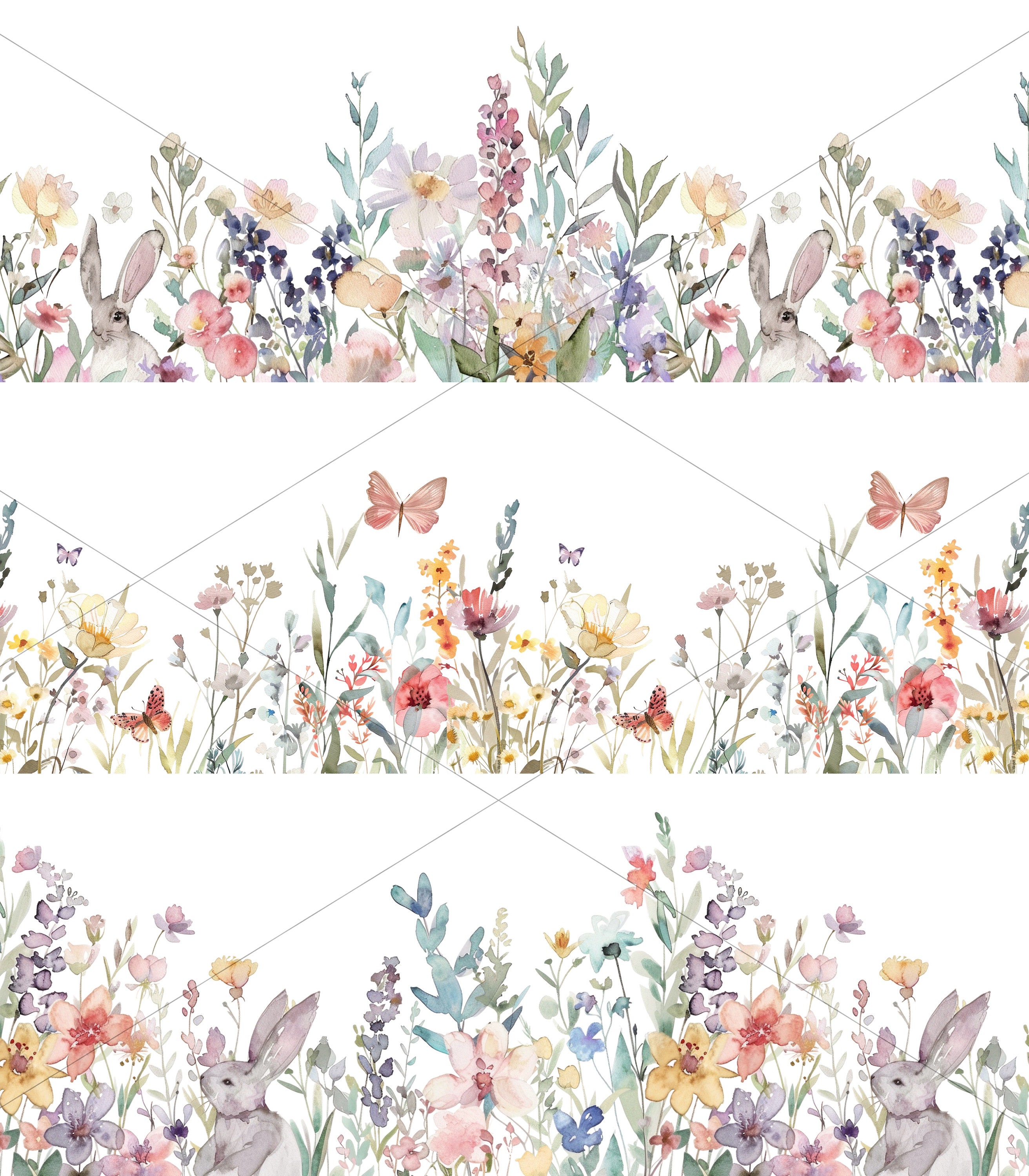 Watercolor Seamless Border Set, Floral Watercolor Borders, Spring Field ...