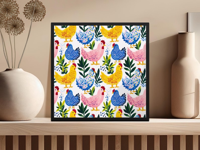 Seamless Chickens Digital Paper, Colorful Farmhouse Digital Pattern ...