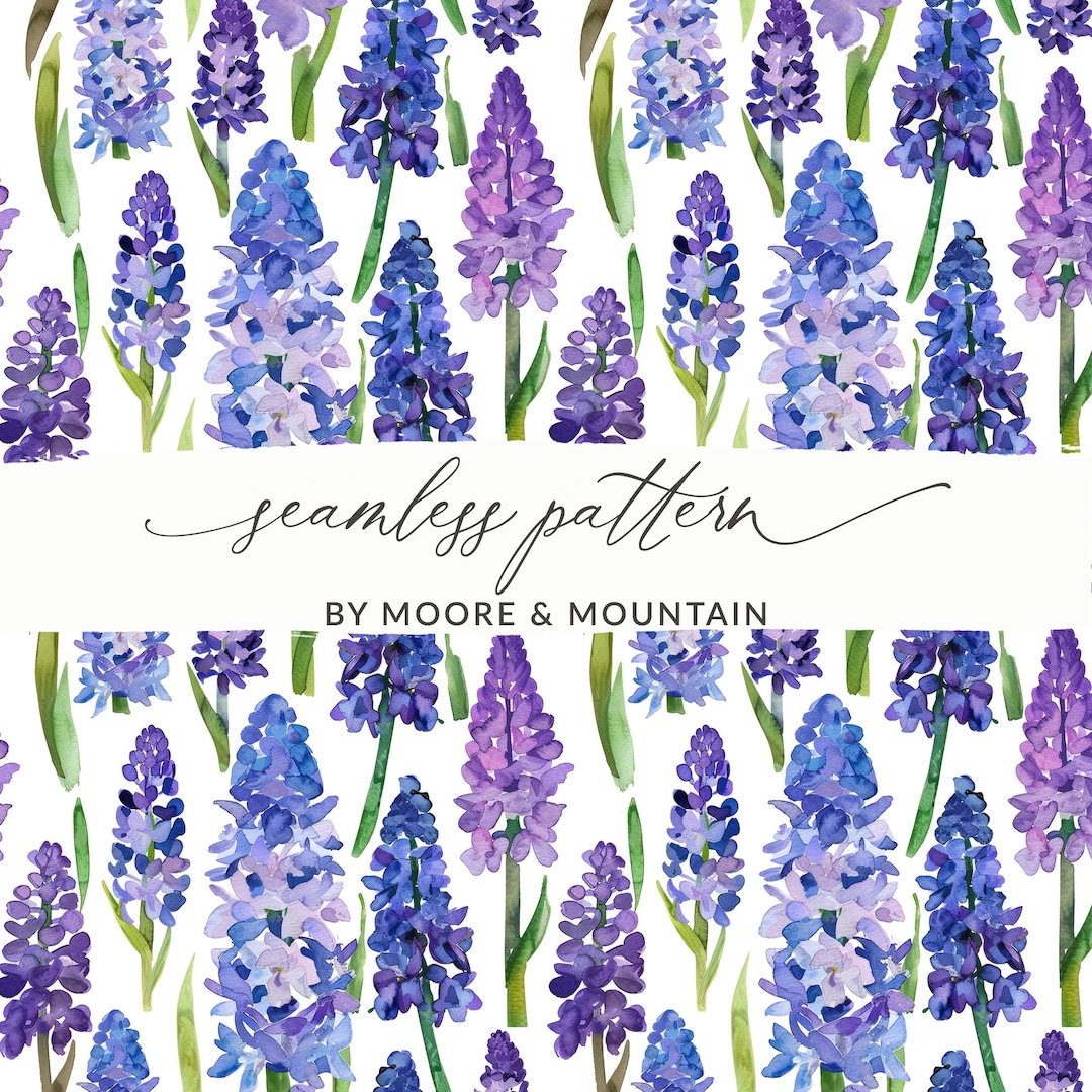 Watercolor Hyacinth Floral Pattern, Easter Floral Background, Purple ...