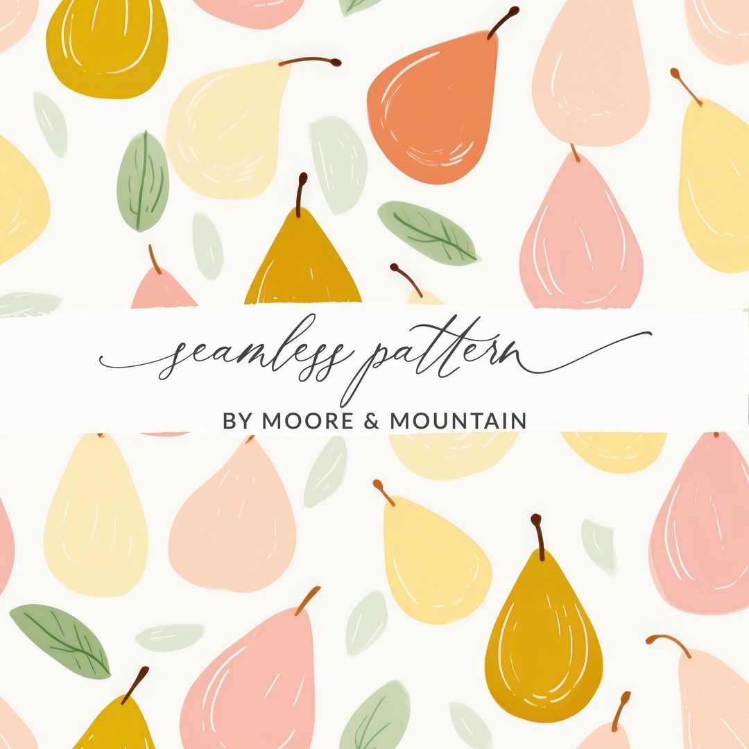 Seamless Pears Background, Modern Fruit Seamless Pattern, Cute Pears ...