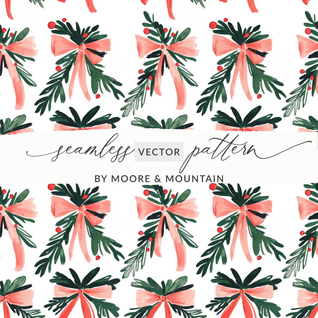 VECTOR Watercolor Christmas Bow Digital Paper, Seamless Pattern ...