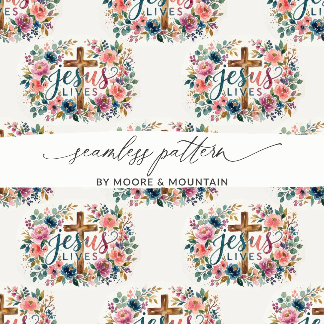 Watercolor Jesus Lives Seamless Pattern, Christian Digital Paper, Cross ...