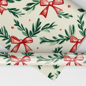 Christmas Holly Leaves and Red Bows Seamless PNG Digital Pattern File ...
