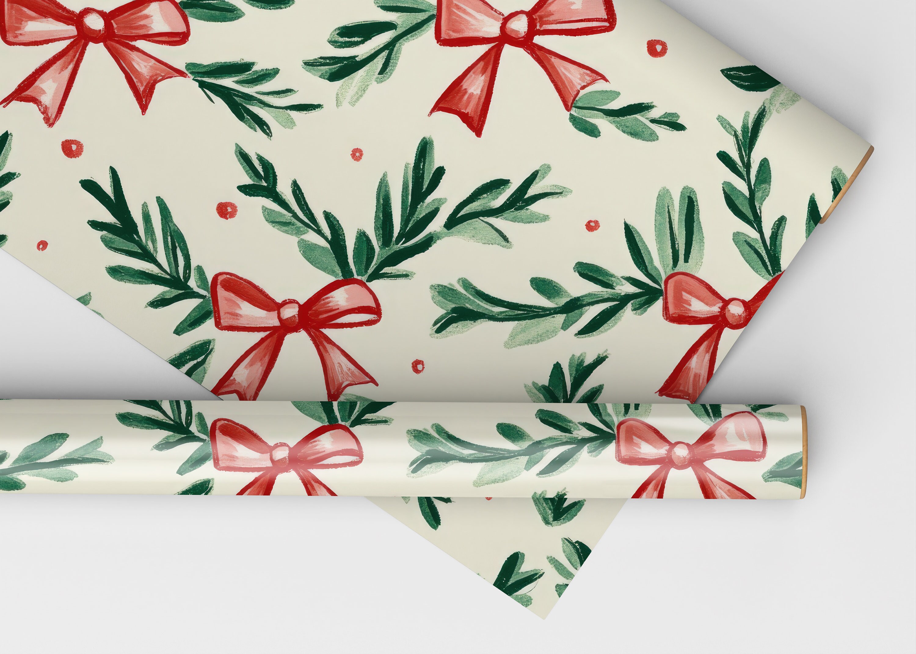 Christmas Holly Leaves and Red Bows Seamless PNG Digital Pattern File ...