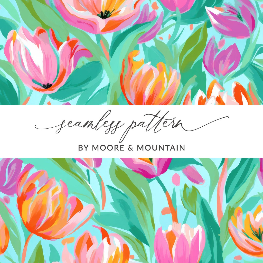 Neon Tulips Seamless Background Pattern, Preppy Tulips Repeating ...