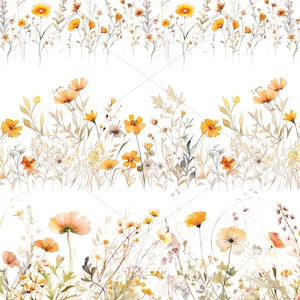 Watercolor Floral Clipart Orange Yellow Watercolor Wildflower Borders ...