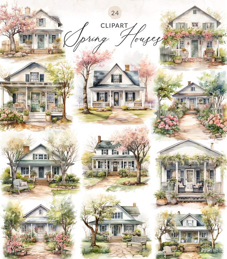 Watercolor House Clipart Spring House Clipart, Cute Houses Clip Art ...