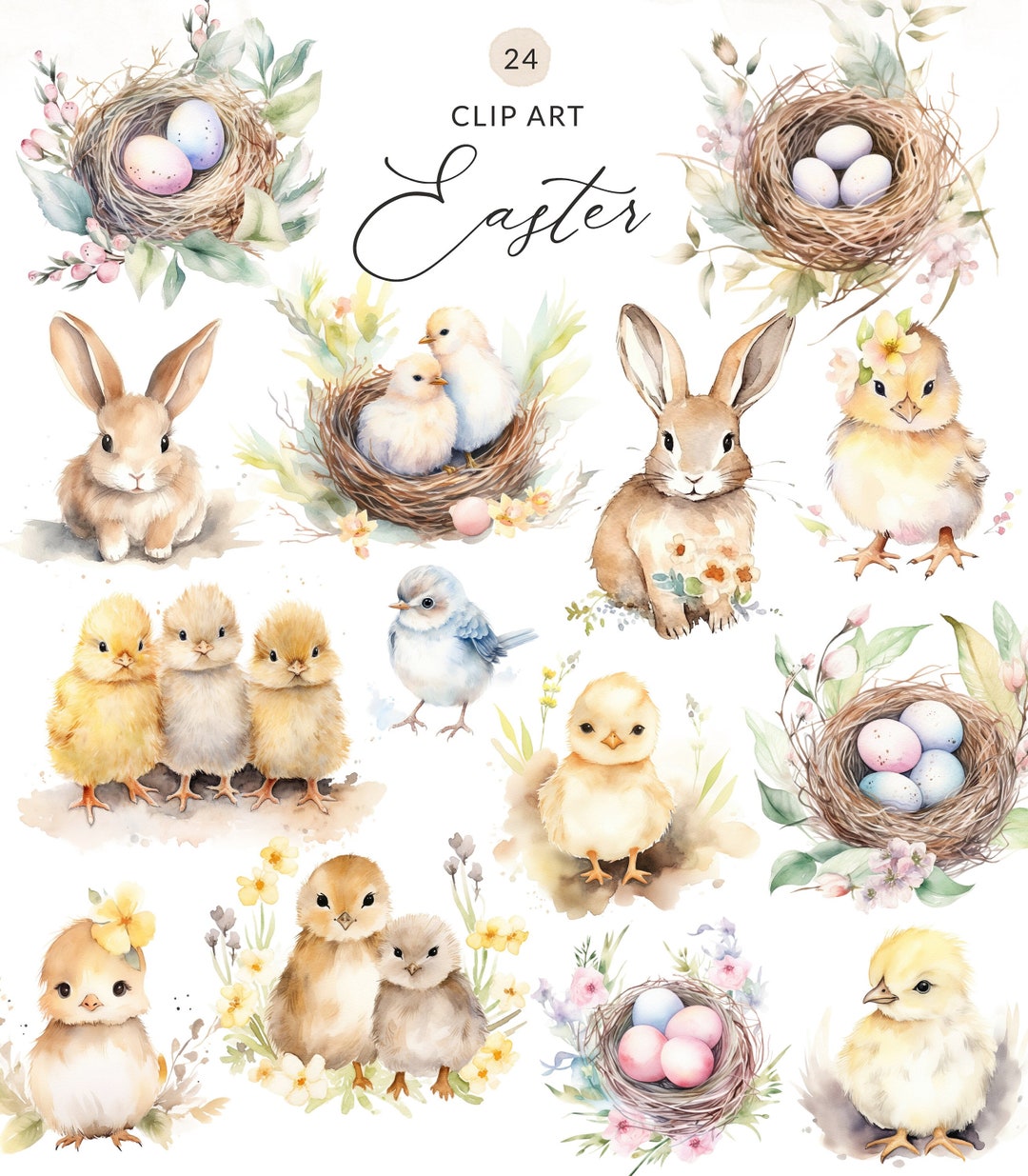 24 Watercolor Chick Clipart Baby Chick, Watercolor Easter Clipart ...