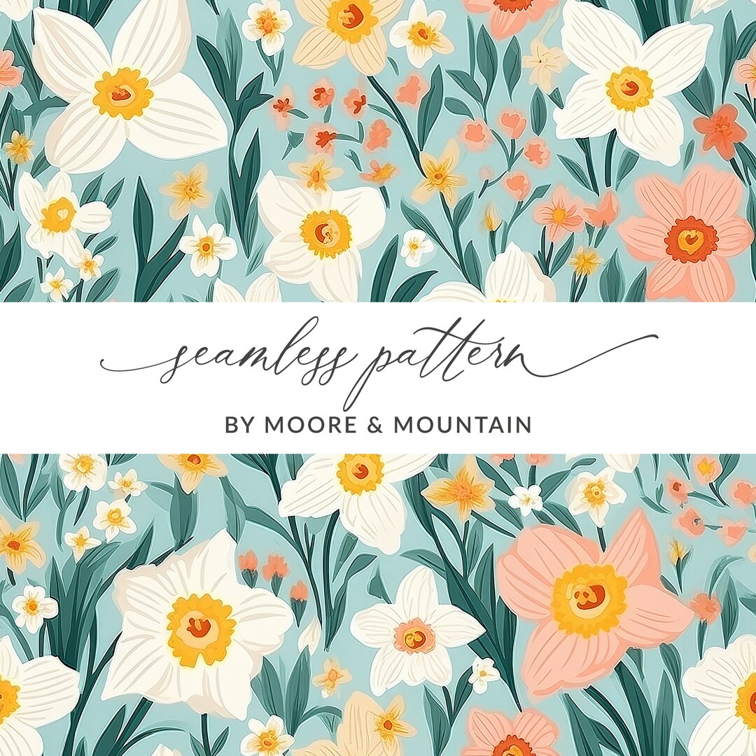 Seamless Daffodil Pattern Spring Daffodils Repeating Pattern, Teal and ...