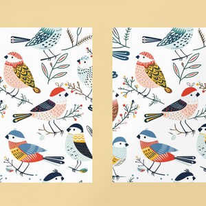 Cute Birds Seamless Background Illustrated Birds Pattern Winter Birds ...