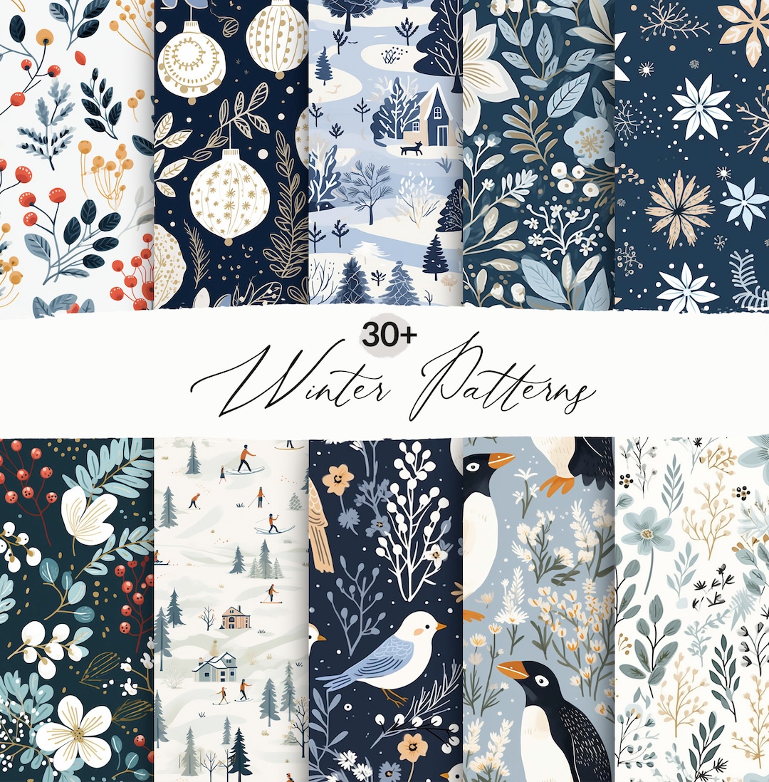 32 Seamless Cute Winter Animals Seamless Backgrounds, Blue Winter ...