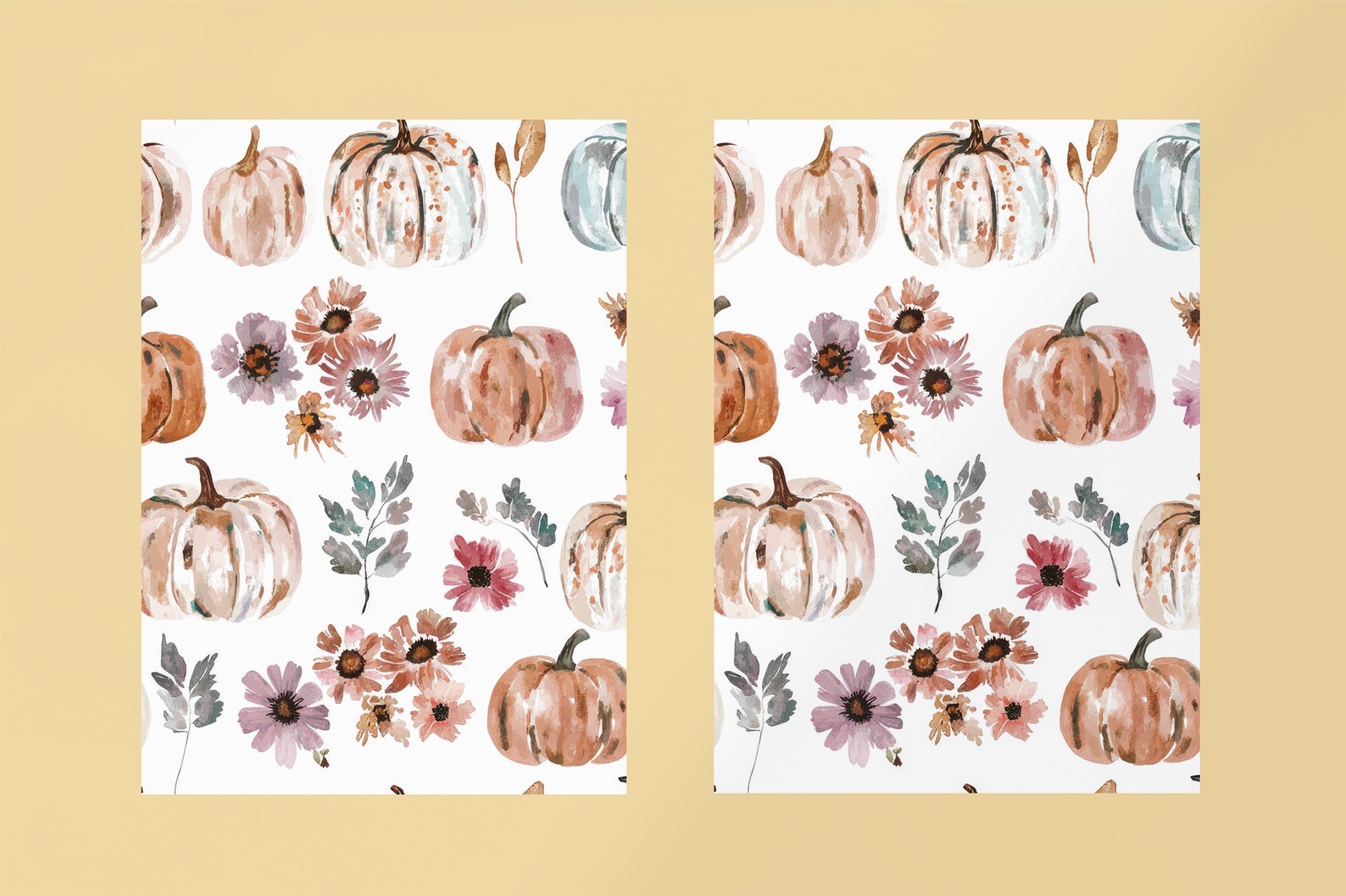 Boho Pumpkins Watercolor Pattern, Neutral Pumpkin Seamless Pattern ...