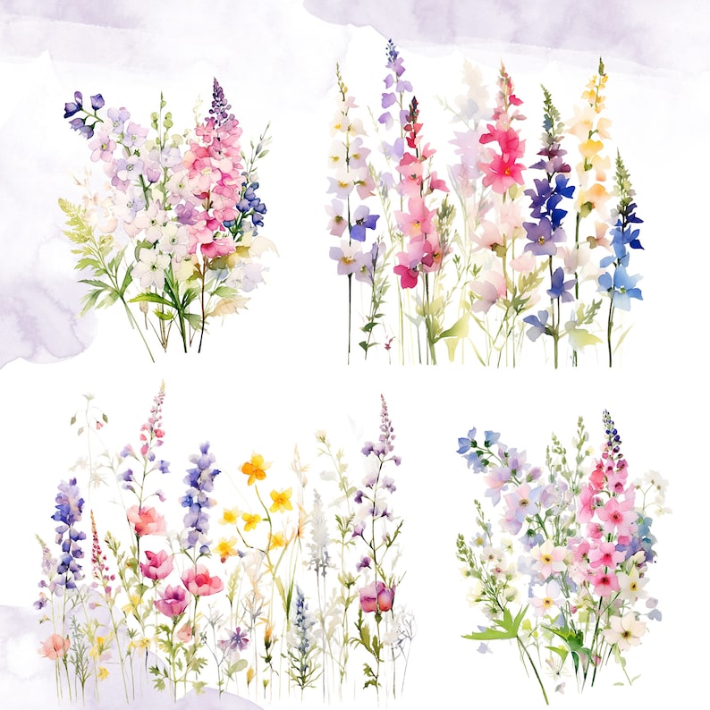 Watercolor Larkspur Clipart, Spring Flower PNG Images (digital Download ...