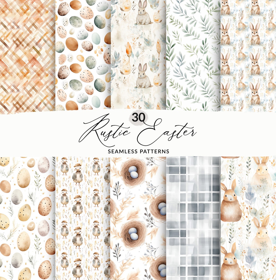 Rustic Easter Digital Paper Pack, Boho Easter Seamless Pattern Set ...