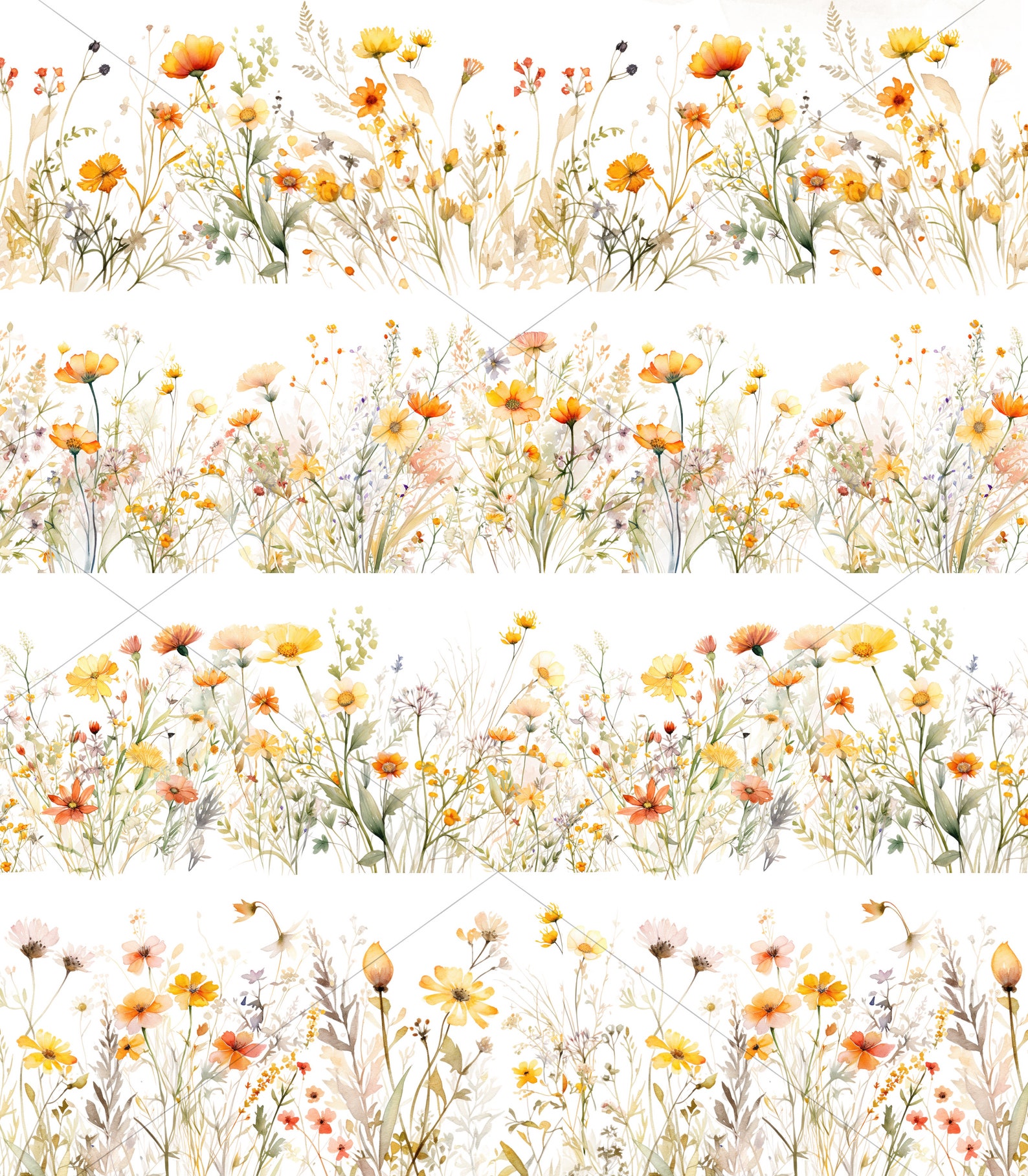 Watercolor Floral Clipart Orange Yellow Watercolor Wildflower Borders ...