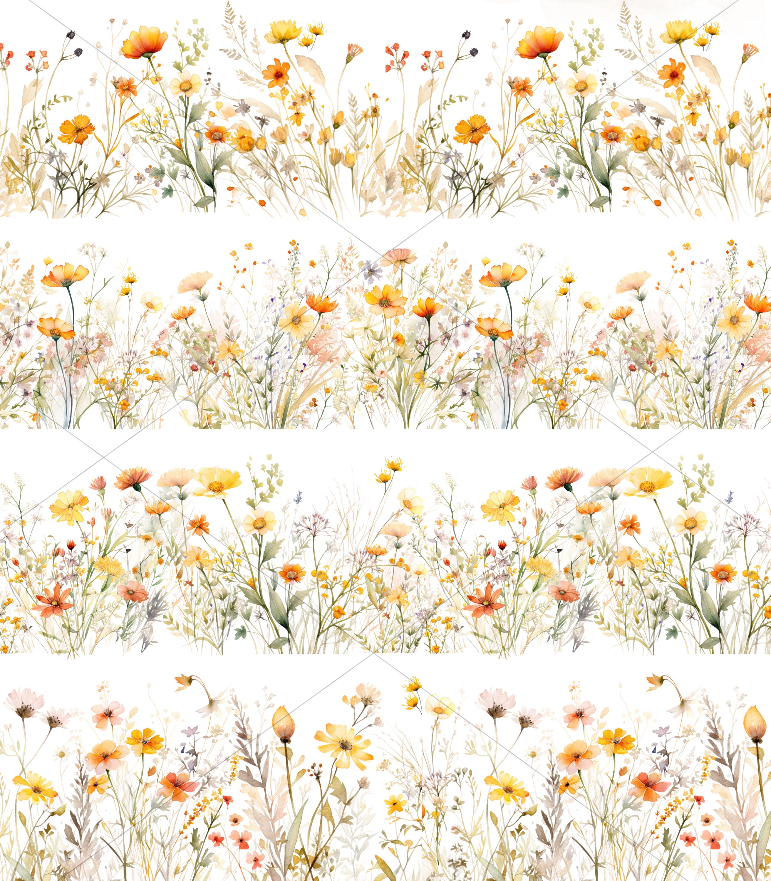 Watercolor Floral Clipart Orange Yellow Watercolor Wildflower Borders ...