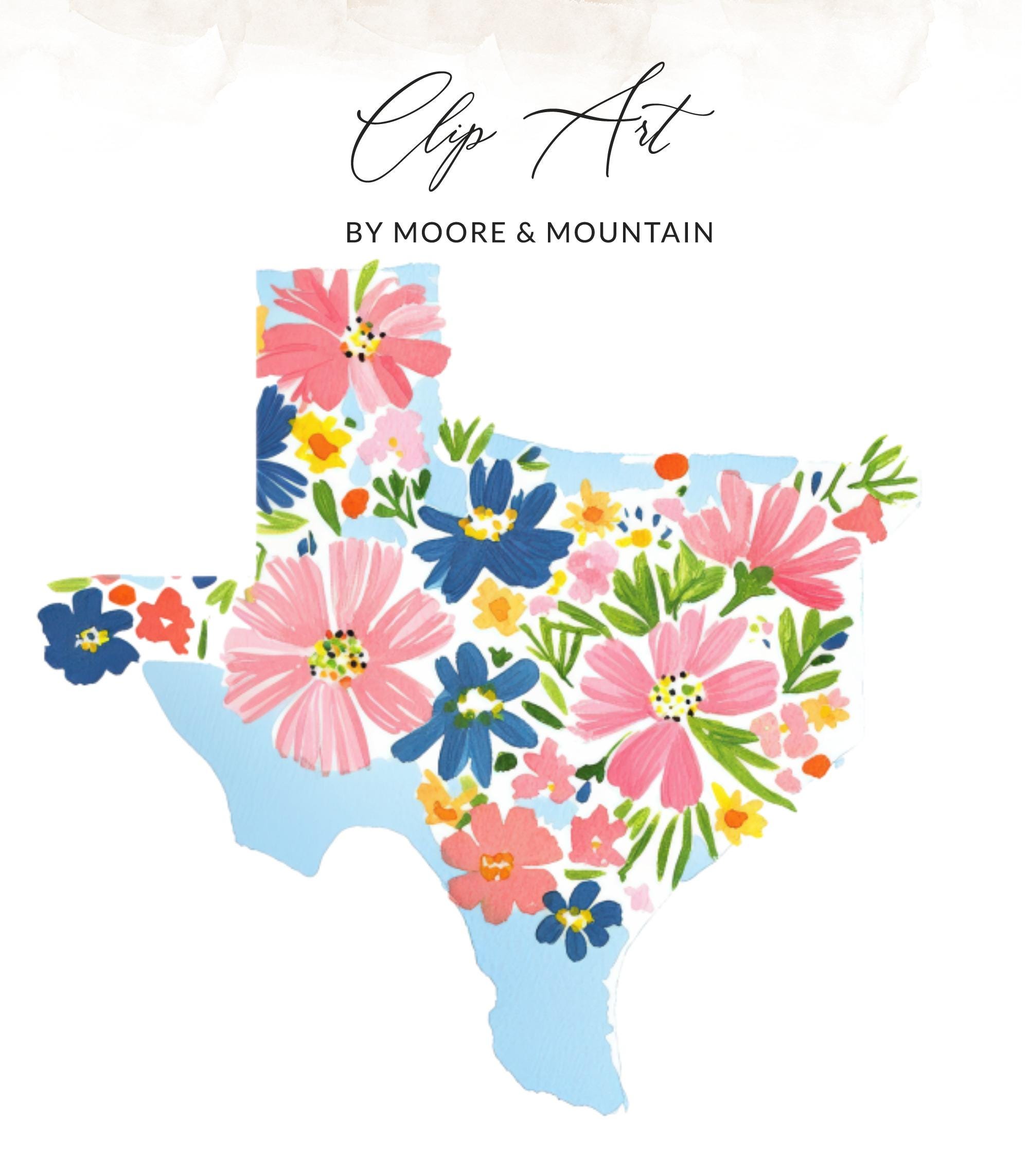 Preppy Texas Floral Clipart Digital PNG SVG, Vibrant Flower Map Art ...