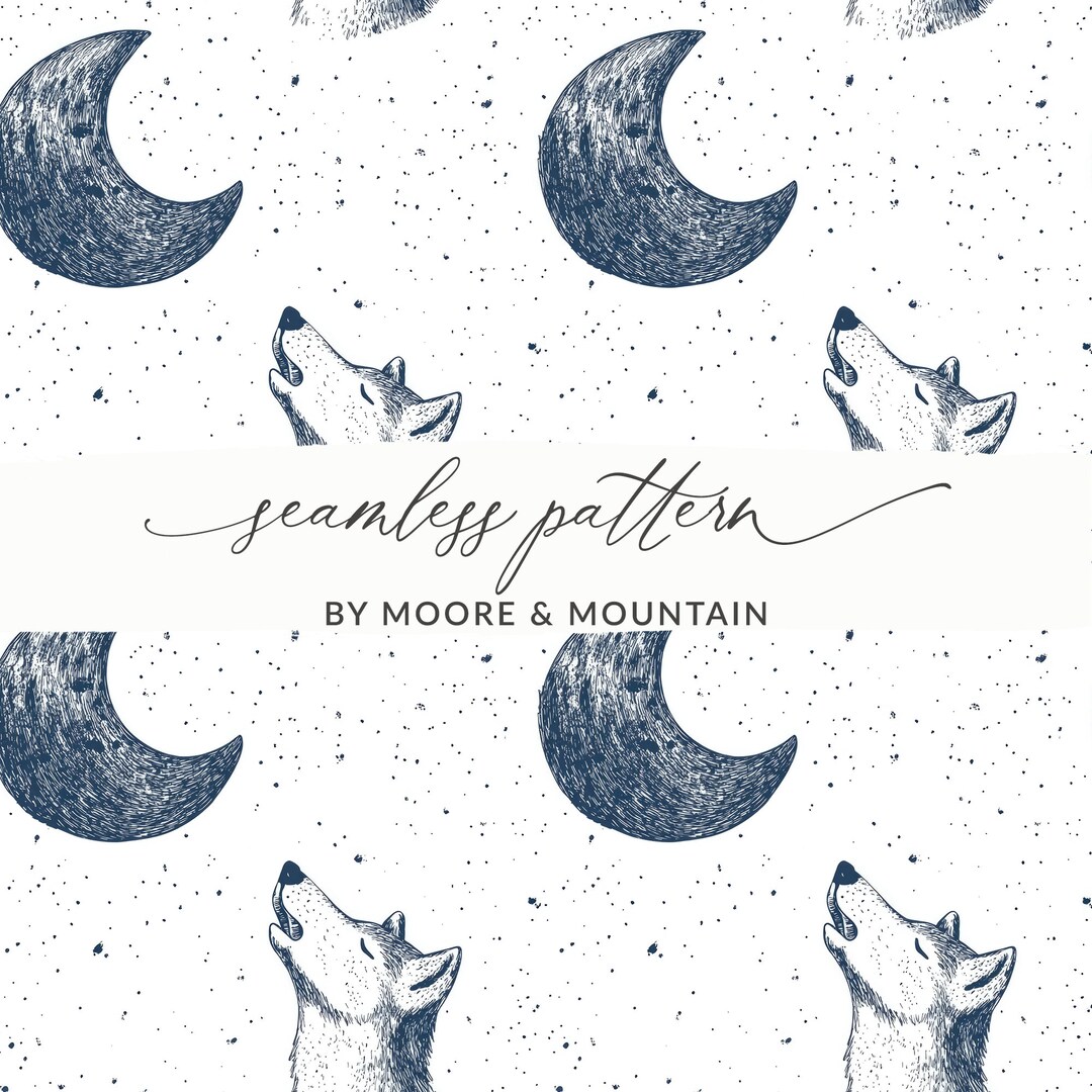 Wolf Seamless Background Design Boys Textile Wolf and Moon Seamless ...