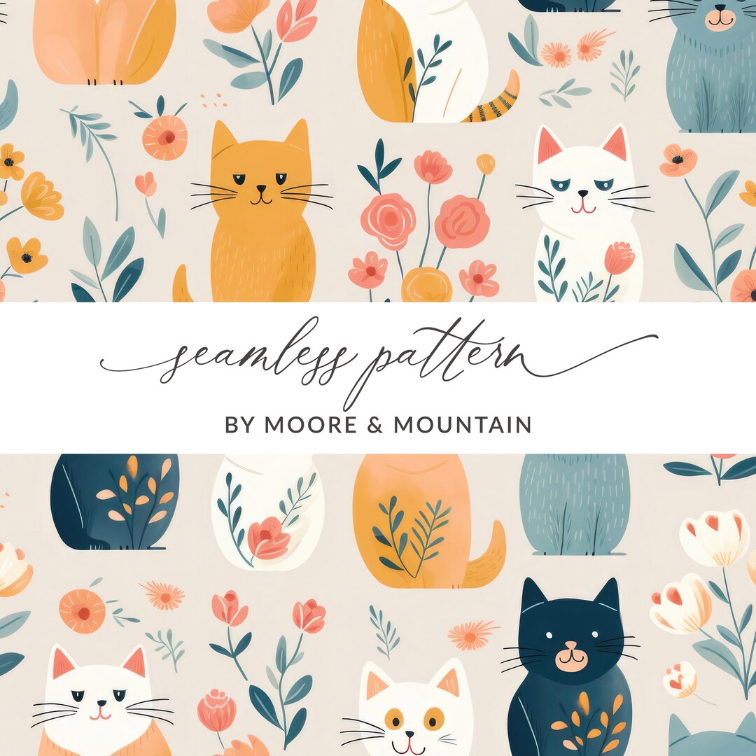 Quirky Cats Digital Paper, Seamless Cats Background, Cute Cats Pattern ...