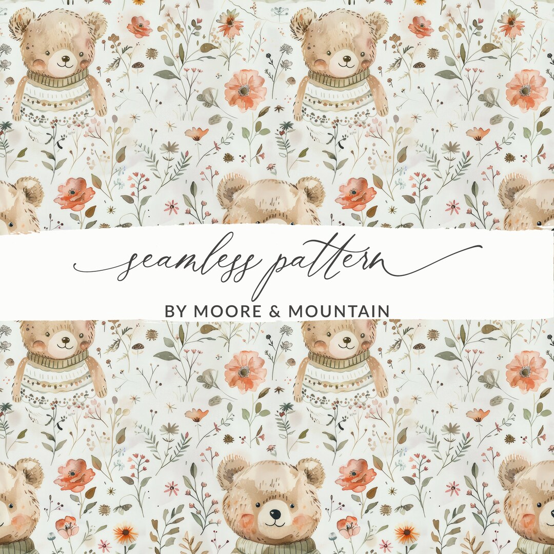 Watercolor Bear Pattern, Cute Bear Seamless Background Teddy Bear ...