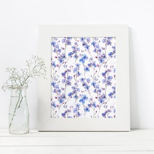 Dainty Blue Floral Branches Seamless Pattern, Blue Dainty Watercolor ...