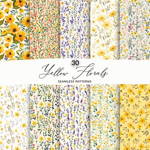30 Seamless Yellow Flowers Patterns, Seamless Yellow Watercolor Floral ...