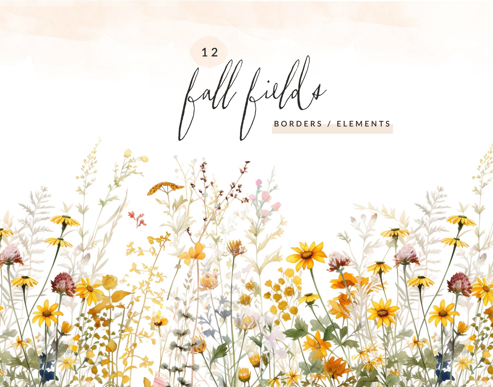 Watercolor Floral Border Set Fall Wildflower Clipart Field - Etsy