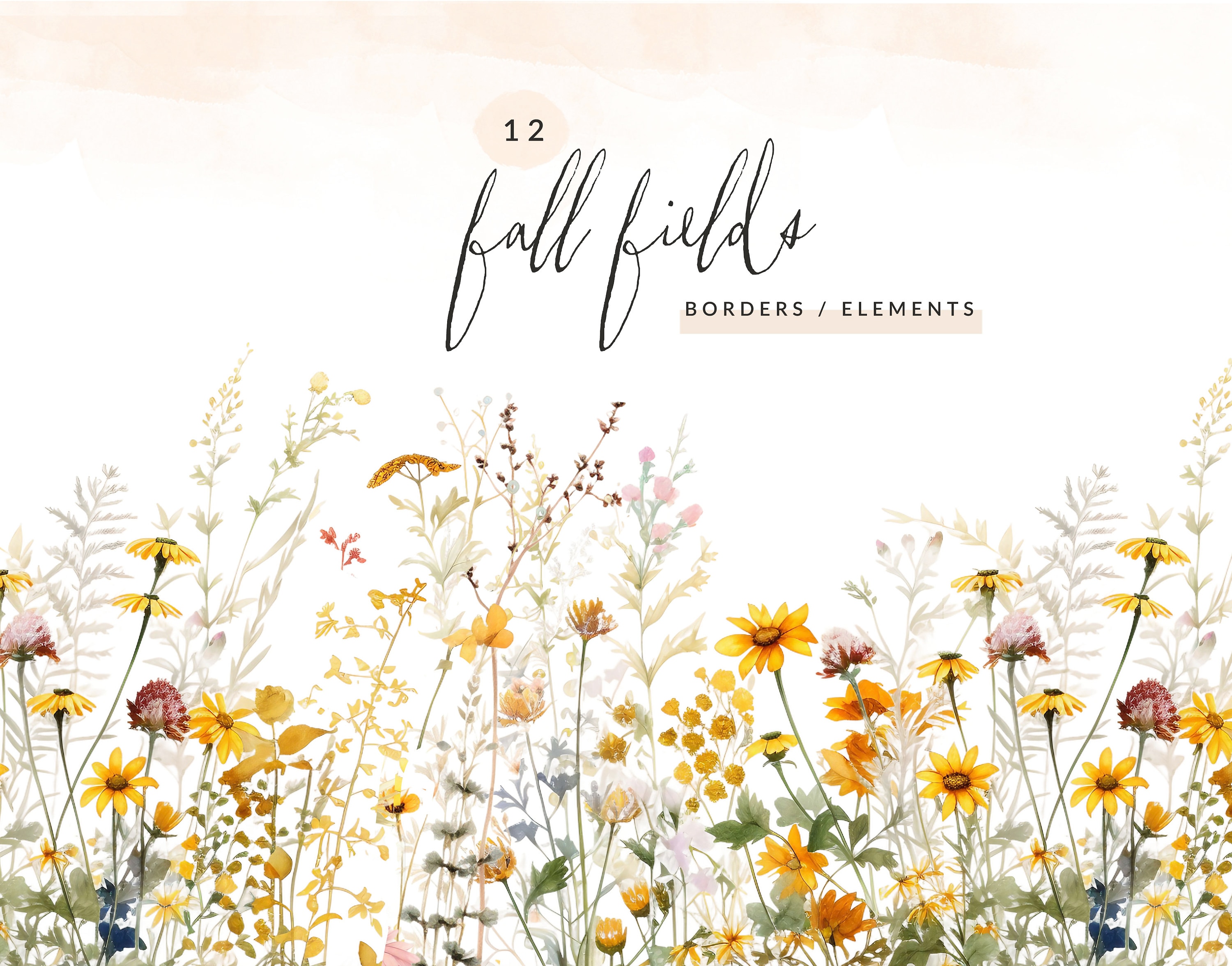 Watercolor Floral Border Set, Fall Wildflower Clipart, Field Flowers ...