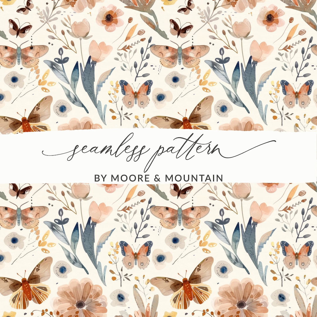 Boho Butterfly Seamless Pattern, Neutral Butterfly Pattern Digital File ...