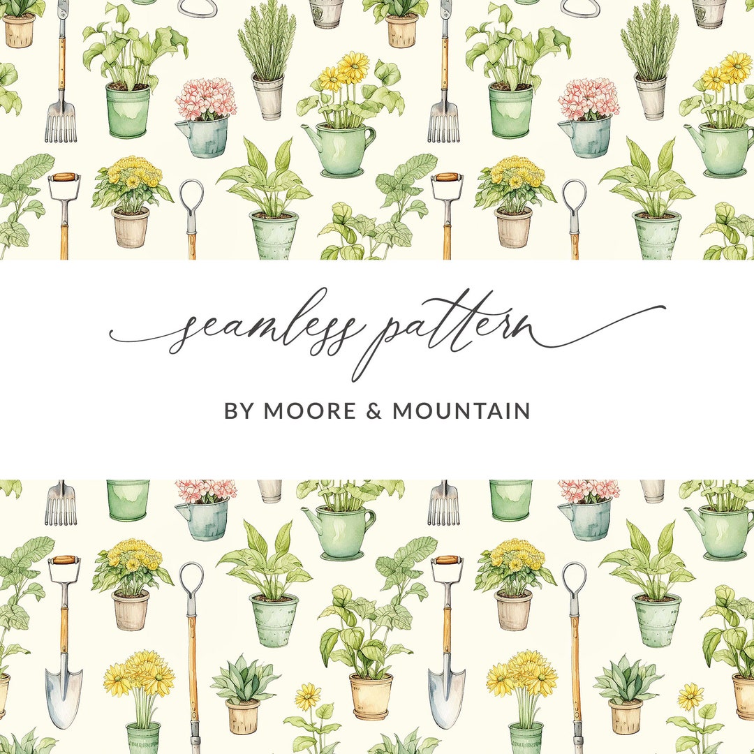 Illustrated Seamless Gardening Digital Paper, Seamless Gardening File ...