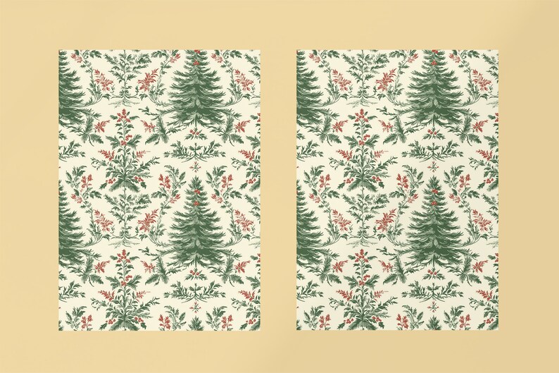 Vintage Tree Toile Seamless Pattern Antique Style Christmas Tree Toile ...