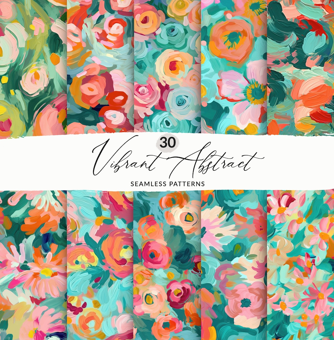 30 Spring Digital Papers Pack, Seamless Colorful Blooms Patterns, Oil Painting Floral ...