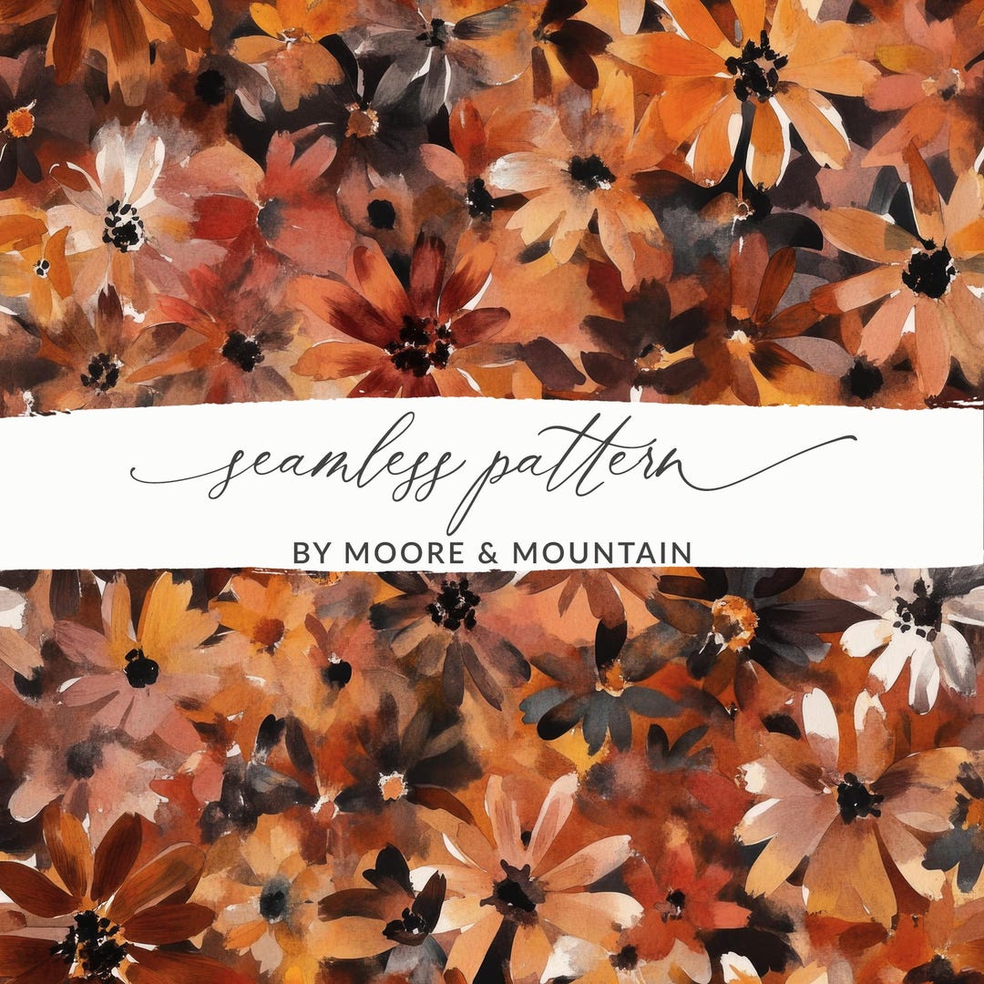 Dark Fall Flowers Seamless Pattern PNG Wallpaper Digital Paper Dark ...