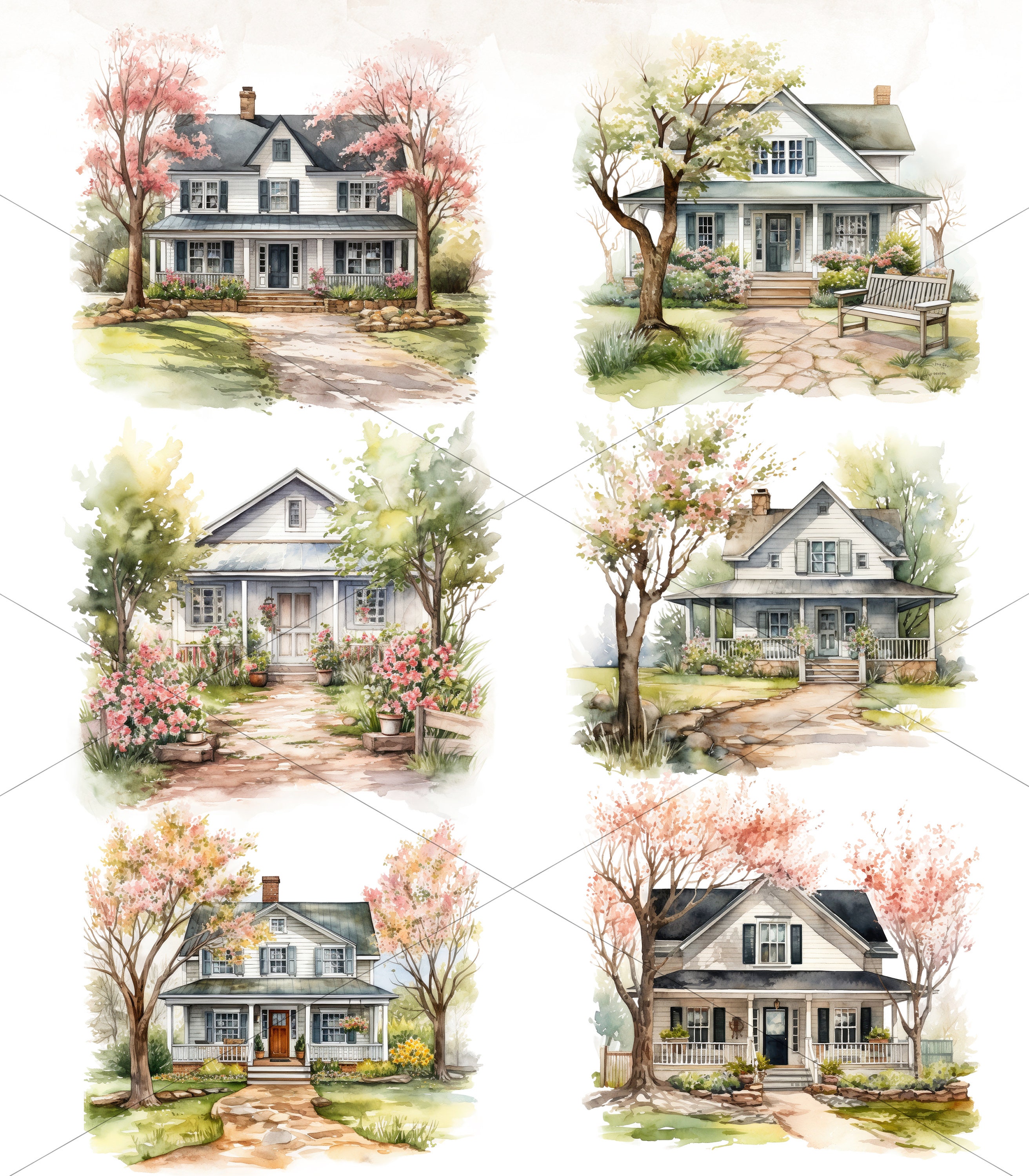 Watercolor House Clipart Spring House Clipart, Cute Houses Clip Art ...