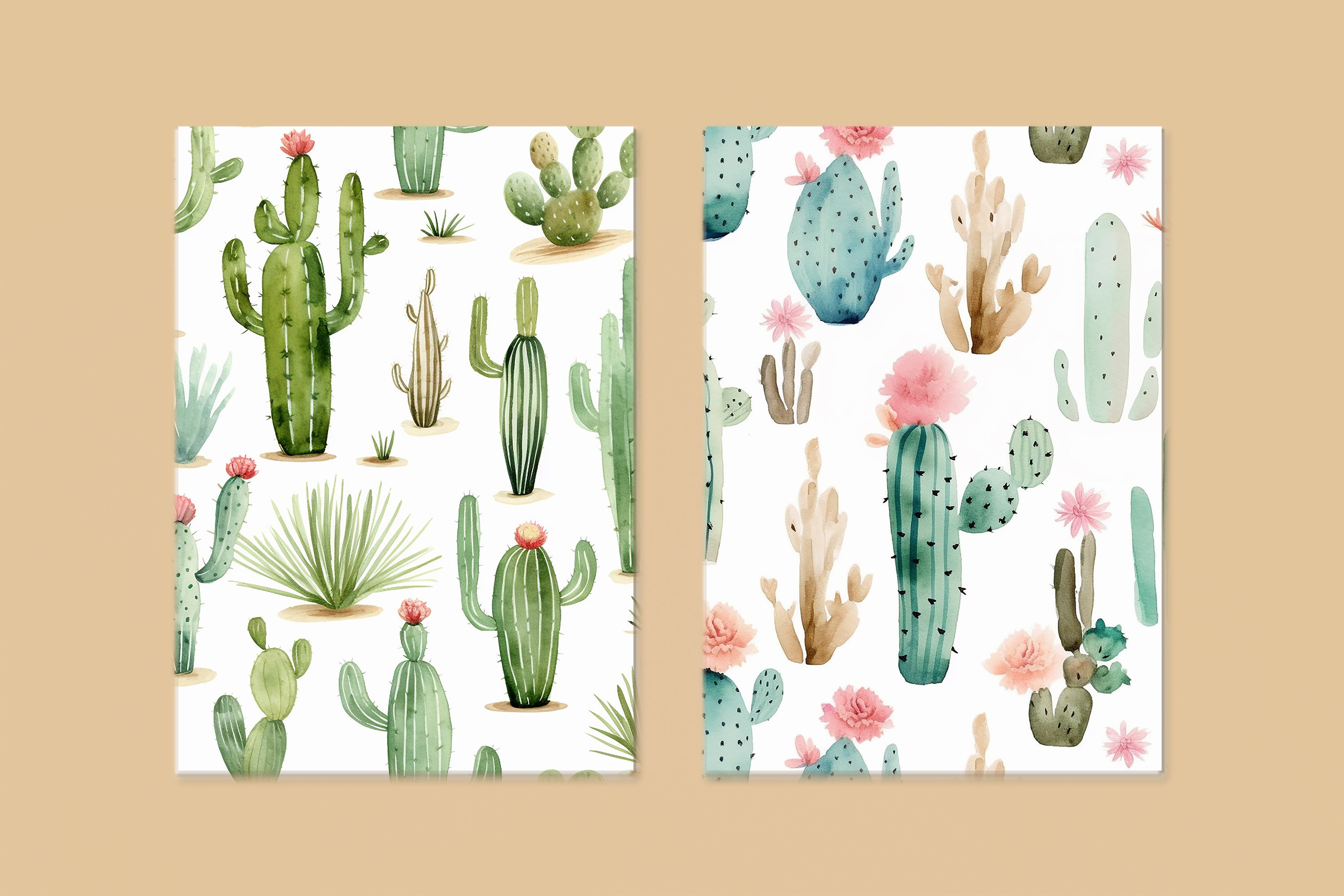 25 Watercolor Cactus Patterns, Seamless Desert Patterns, Cactus ...