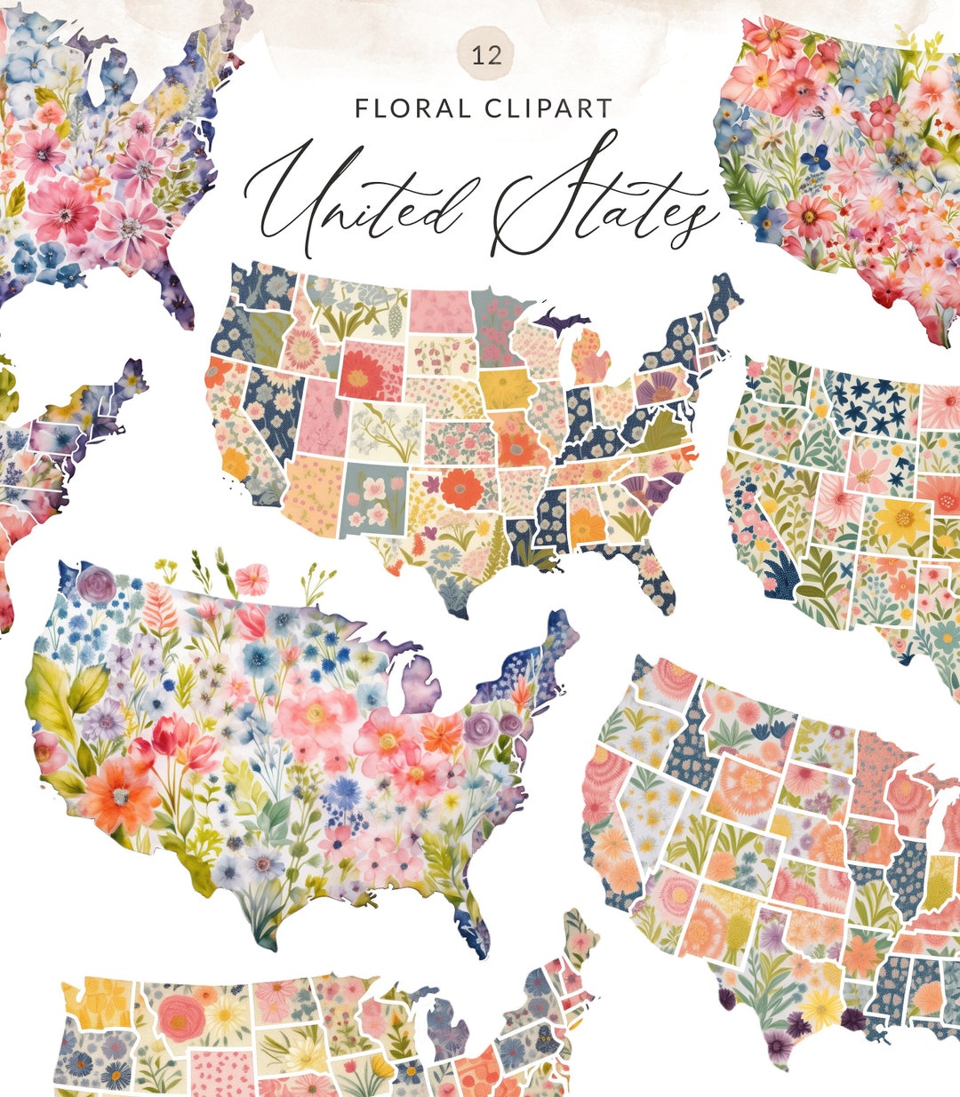 Floral United States Clipart, Watercolor United States PNG Clipart ...