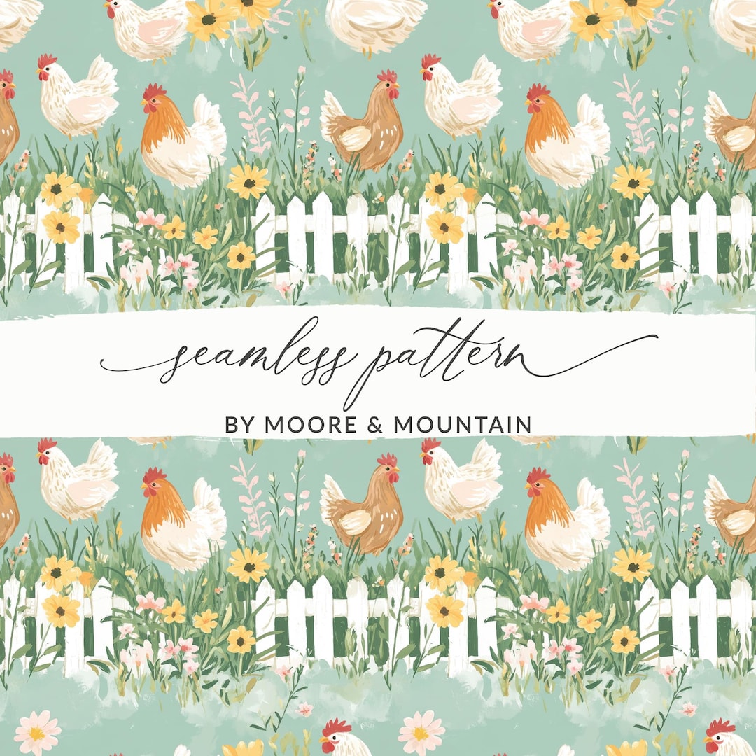 Seamless Chickens Farm Background Pattern Cute Farmhouse Seamless ...