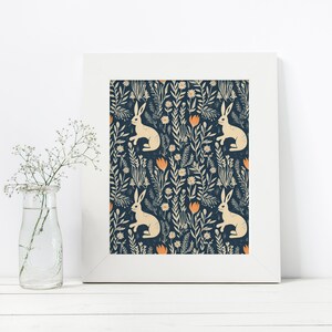 Navy Blue Rabbit Background, Repeating Rabbit Design for Fabric ...