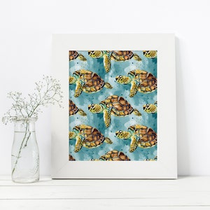 Seamless Sea Turtle Pattern, Illustrated Sea Turtle Seamless Digital ...