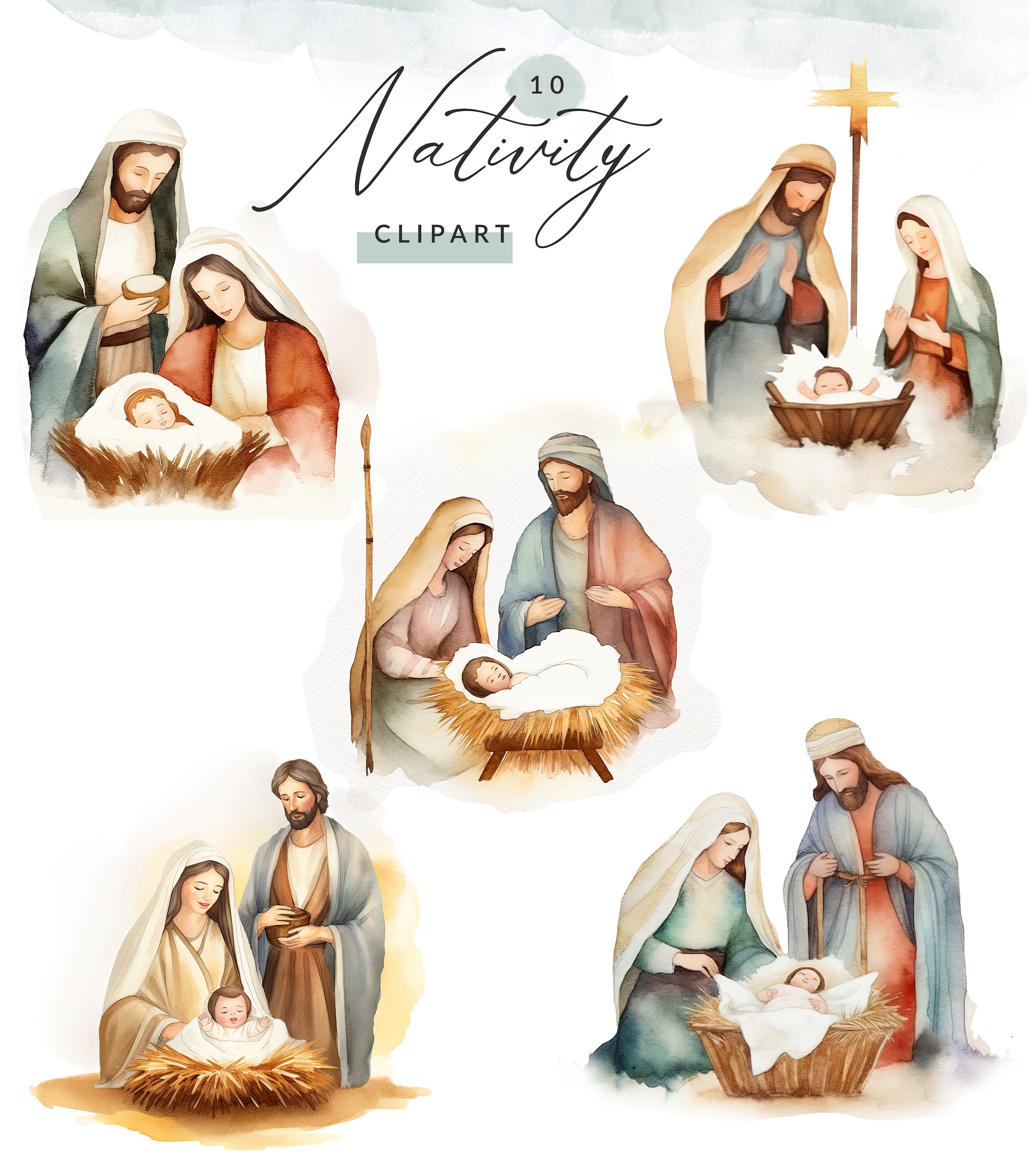 Watercolor Nativity Clipart, Cute Nativity Scene PNG, Christmas ...