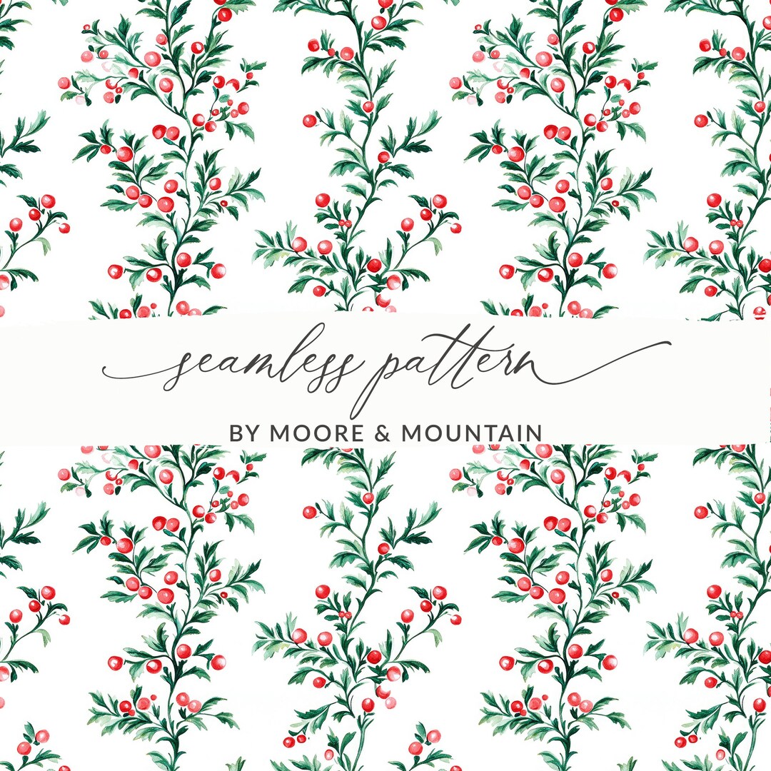 Victorian Christmas Pattern Seamless Holly Bear Vines Vintage Christmas ...