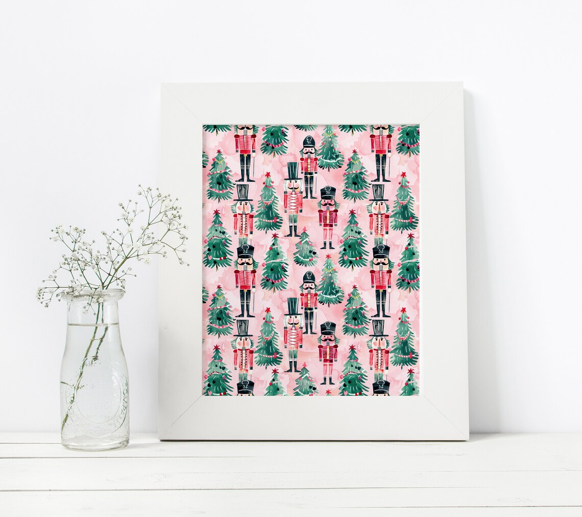Watercolor Nutcracker Seamless Background Pattern Painted Christmas ...