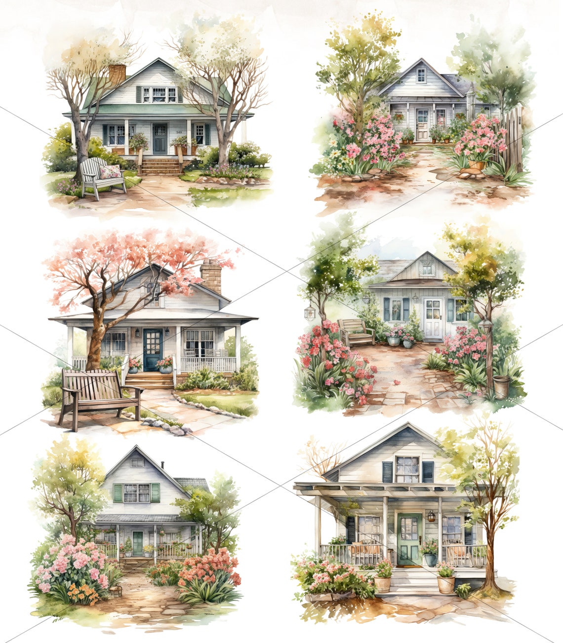 Watercolor House Clipart Spring House Clipart, Cute Houses Clip Art ...