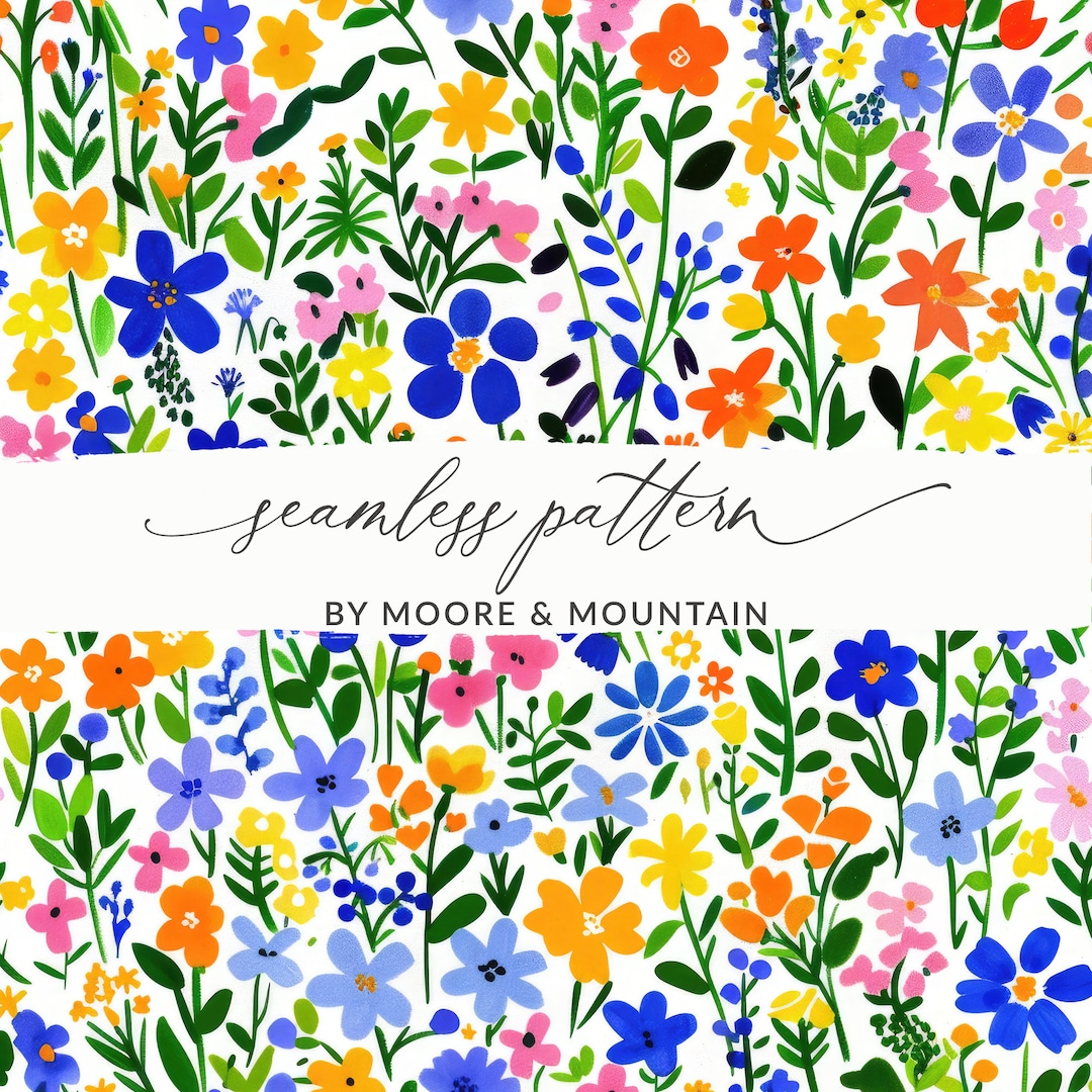 Watercolor Flower Field Seamless Pattern, Colorful Floral Field Folk ...
