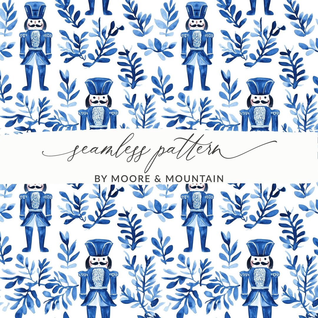 Blue Winter Nutcracker Seamless Pattern Blue Watercolor Nutcracker ...
