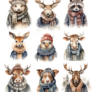 Winter Animals in Sweaters, Winter Animals Clipart, Watercolor Winter ...