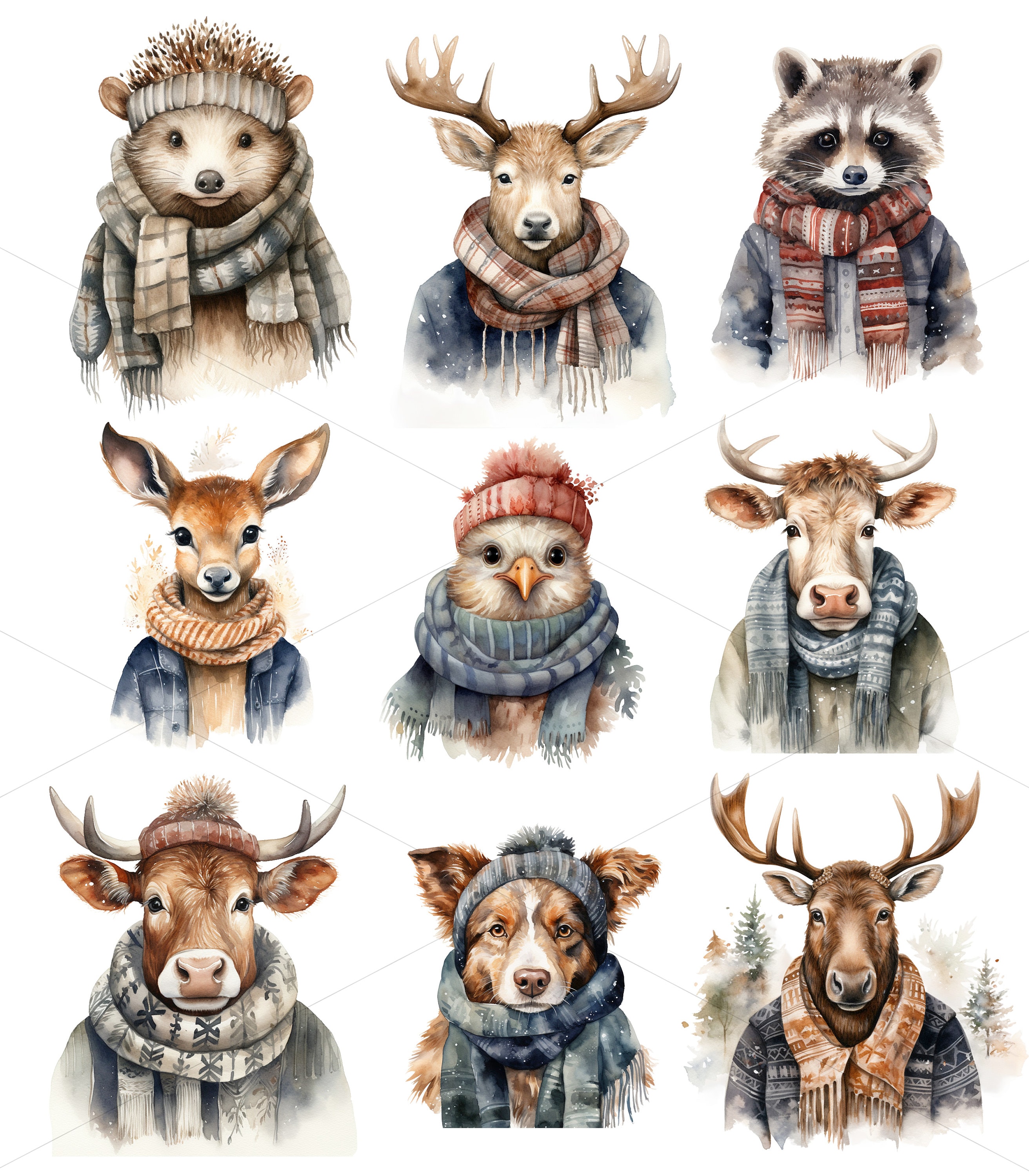 Winter Animals in Sweaters, Winter Animals Clipart, Watercolor Winter ...